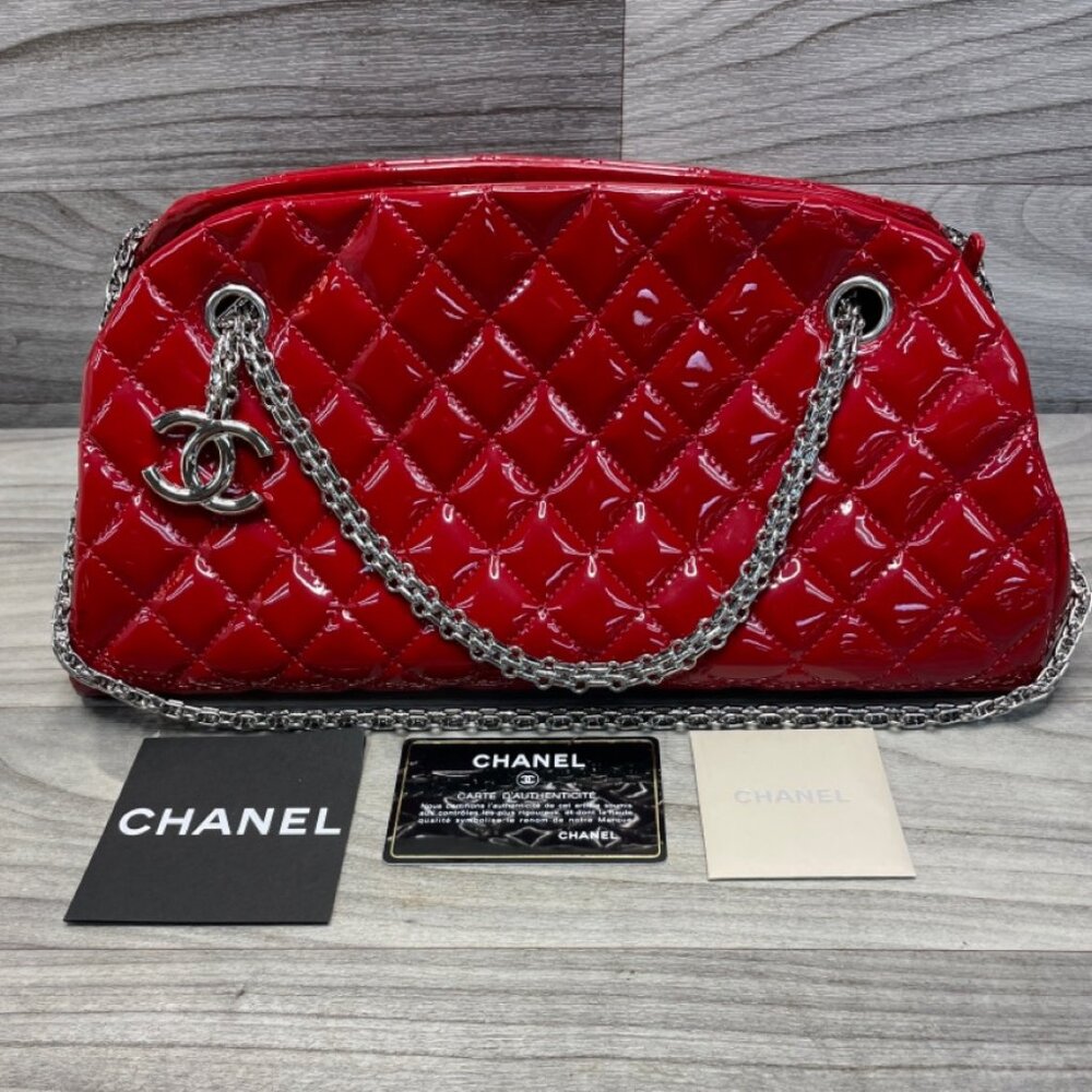 Chanel Mademoiselle Patent Leather Red Quilted Chain … - Gem